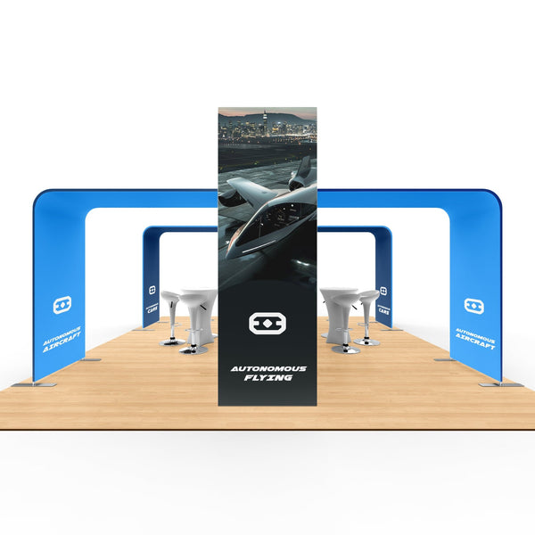 20x20 Pro Booth 19 - Custom Dual Arch Split Floor Plan, Tension Fabric ...