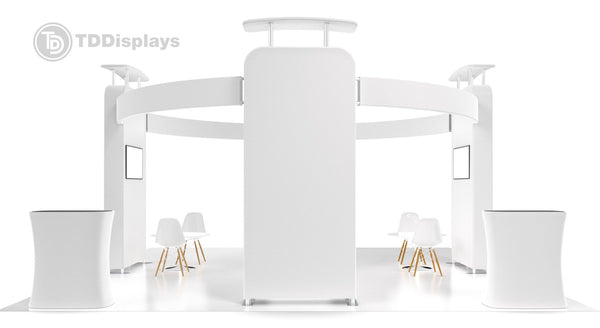 20x20 Pro-Package E - 4 Towers Circular Ring Banner, Demo Area, Produc ...