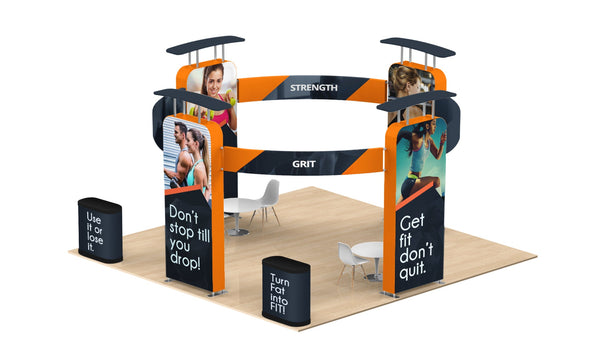 20x20 Pro-Package E - 4 Towers Circular Ring Banner, Demo Area, Produc ...